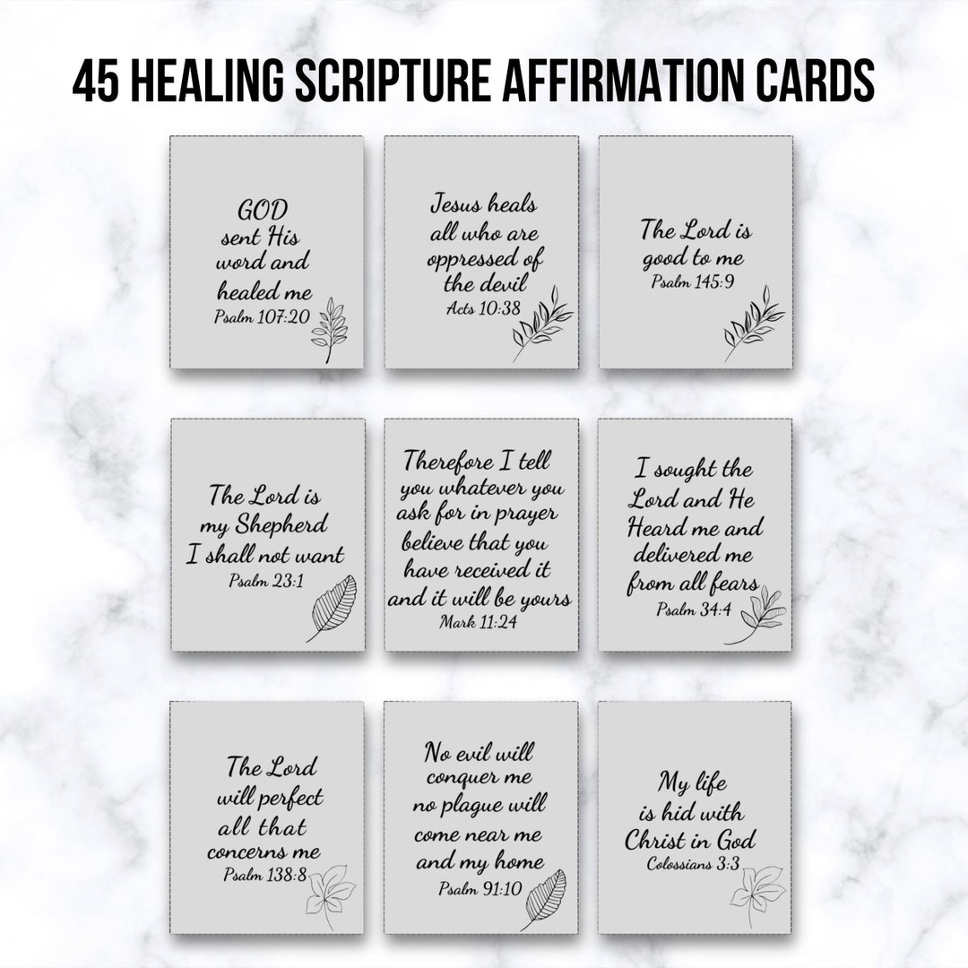 45 Healing Scripture Affirmation Cards, Daily Prayer Cards for Healing ...