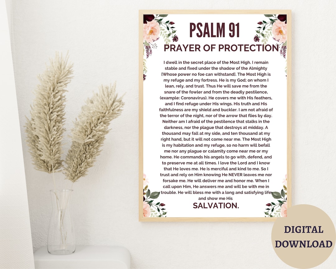 Psalm 91 Prayer of Protection bible Verse Printable Wall Art - Etsy