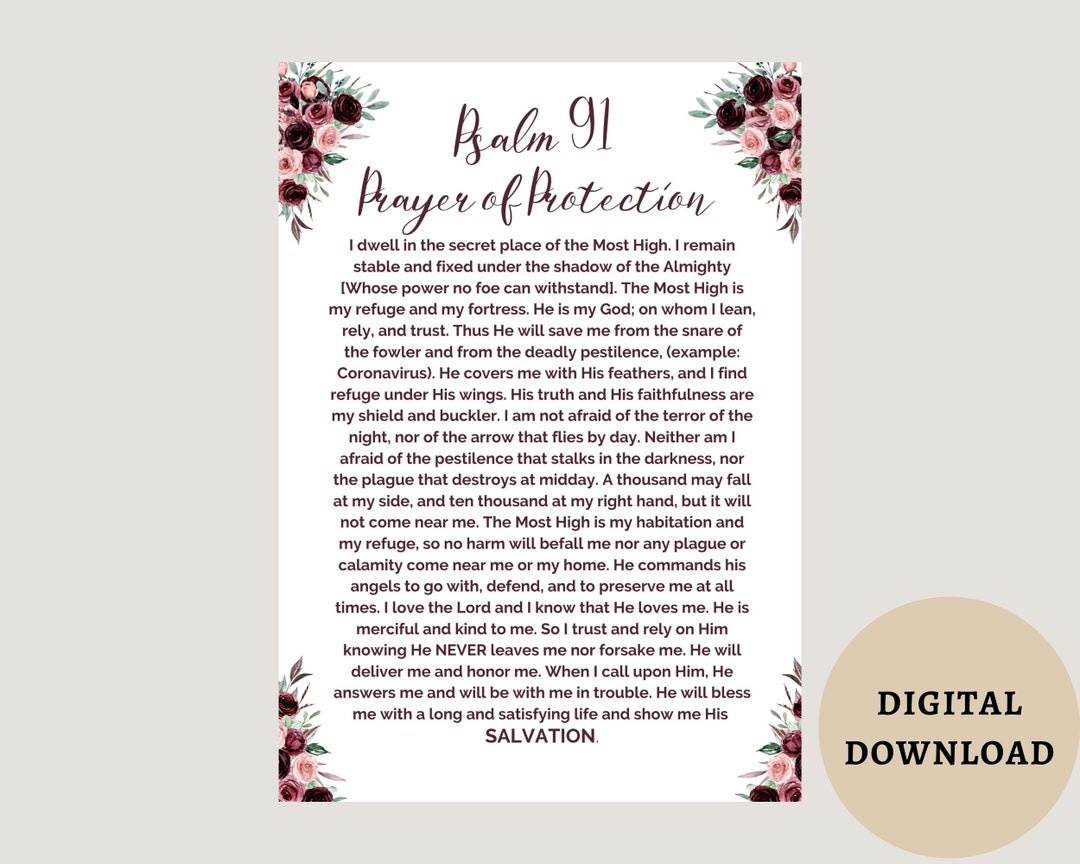 Custom Size - Prayer of Protection - Psalm 91 | PDF & JPG Files ...