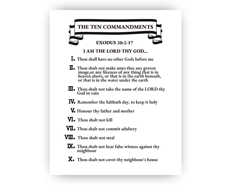 The Ten Commandments - Printable Wall Art |16 X 20 in Christian ...