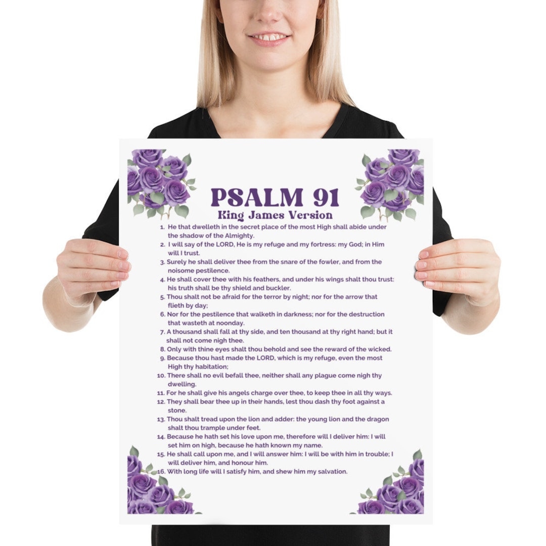 Enhanced Matte Poster - Psalm 91 King James Version Purple Flowers ...