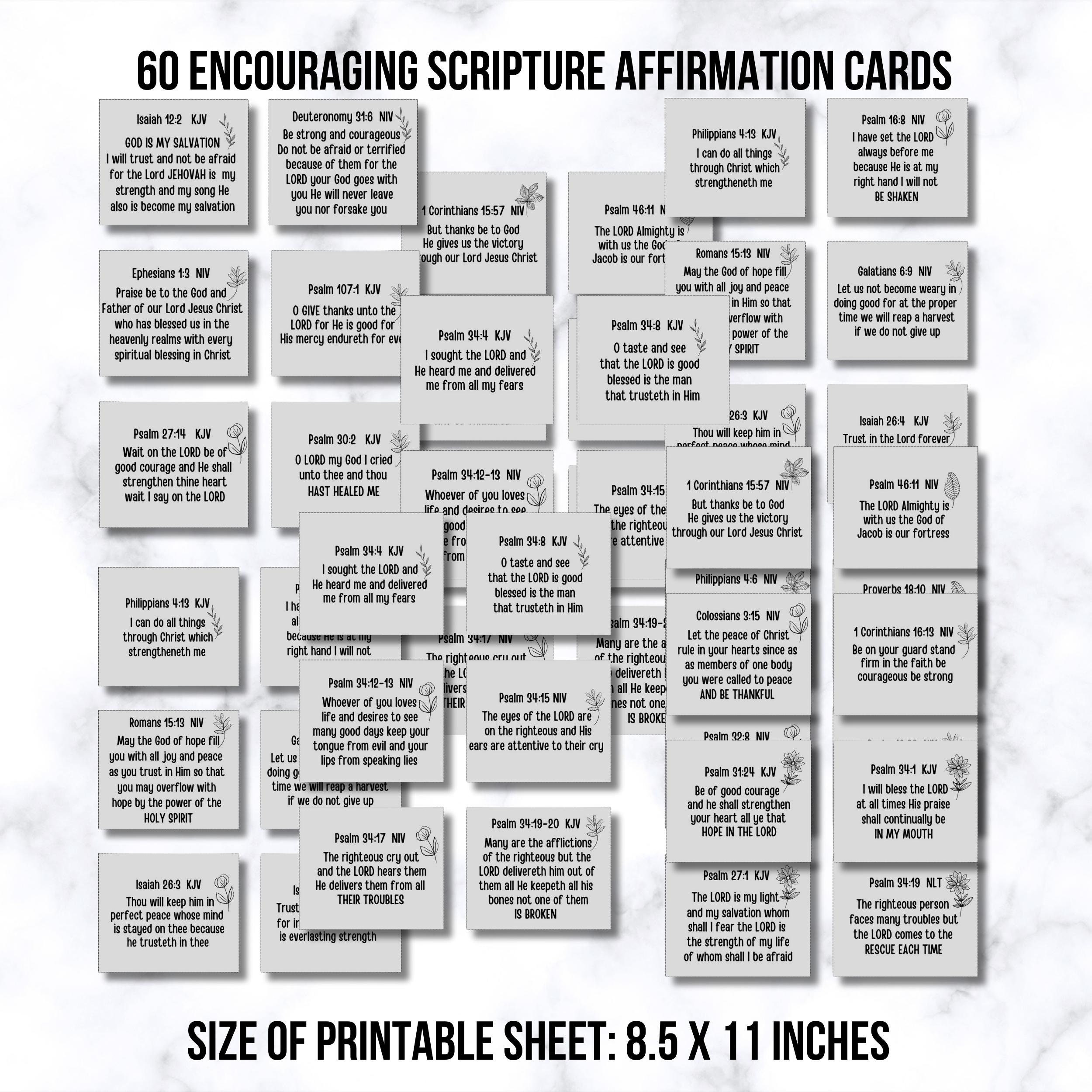 60 Encouraging Scripture Affirmation Cards, Bible Verse Cards ...