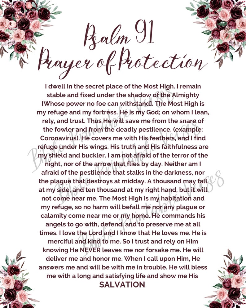 Psalm 91 Prayer Of Protection From Danger And From Diseases Etsy