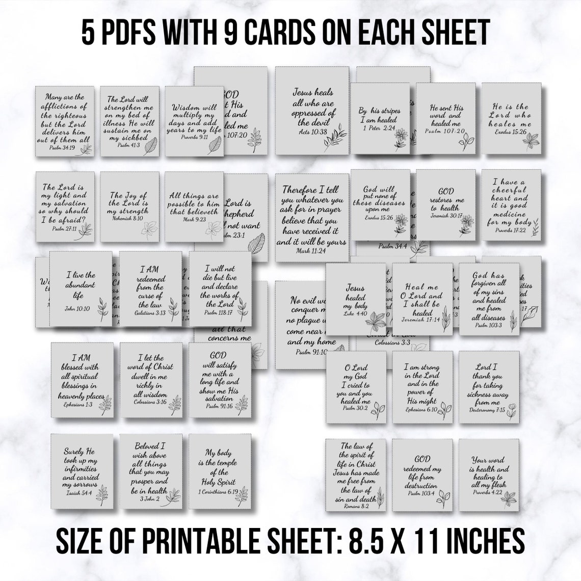 45 Healing Scripture Affirmation Cards, Daily Prayer Cards for Healing ...