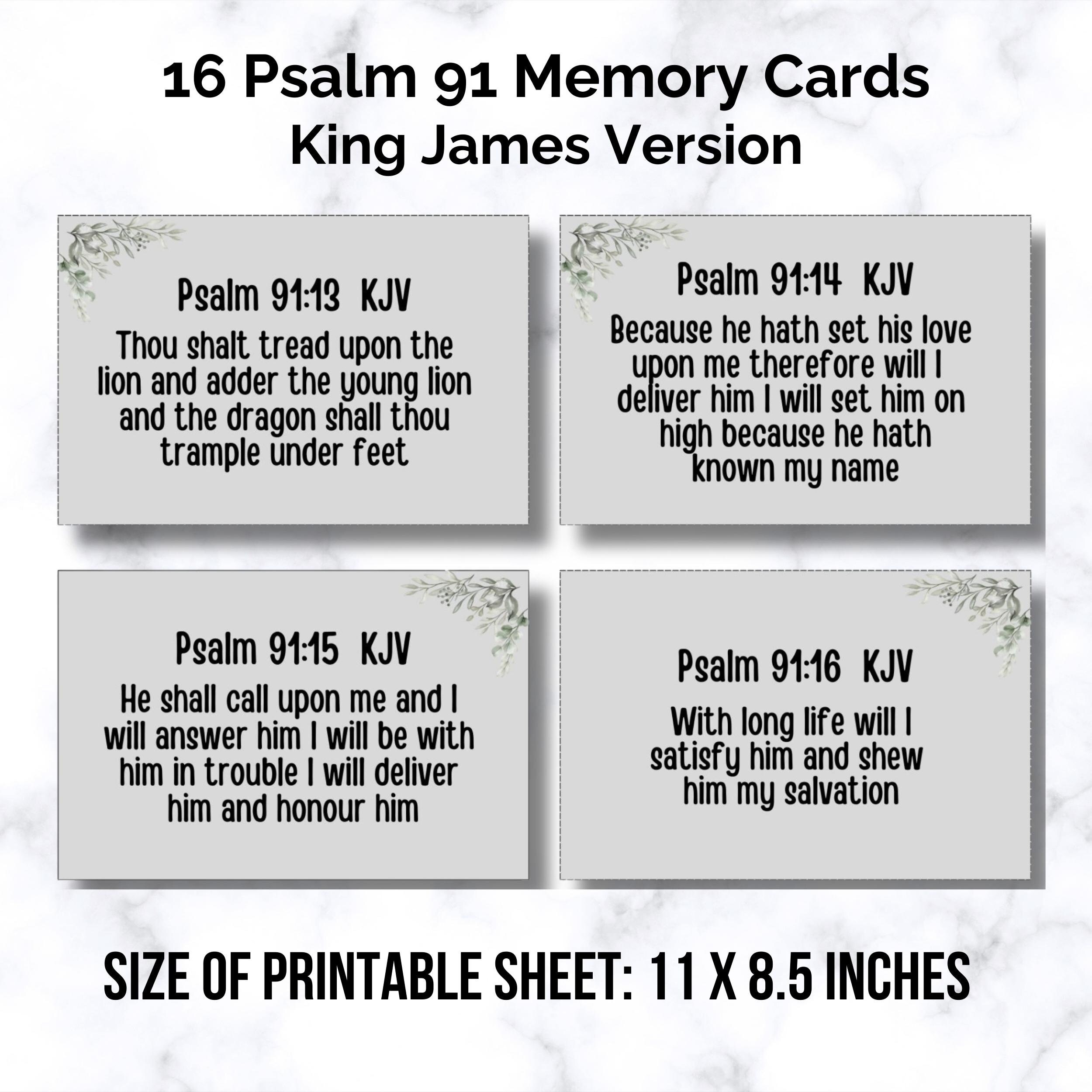 16 Psalm 91 King James Version Scripture Memory Cards, 1 PDF File - 11 ...