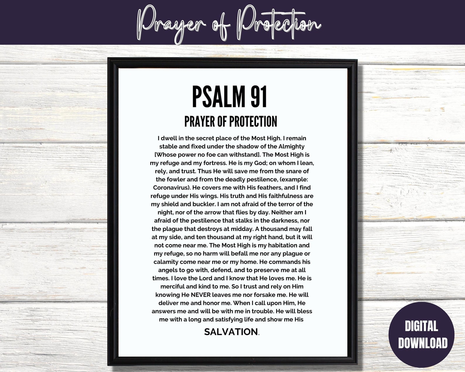 PSALM 91-prayer of Protection Christian Wall Art| Scripture Digital ...