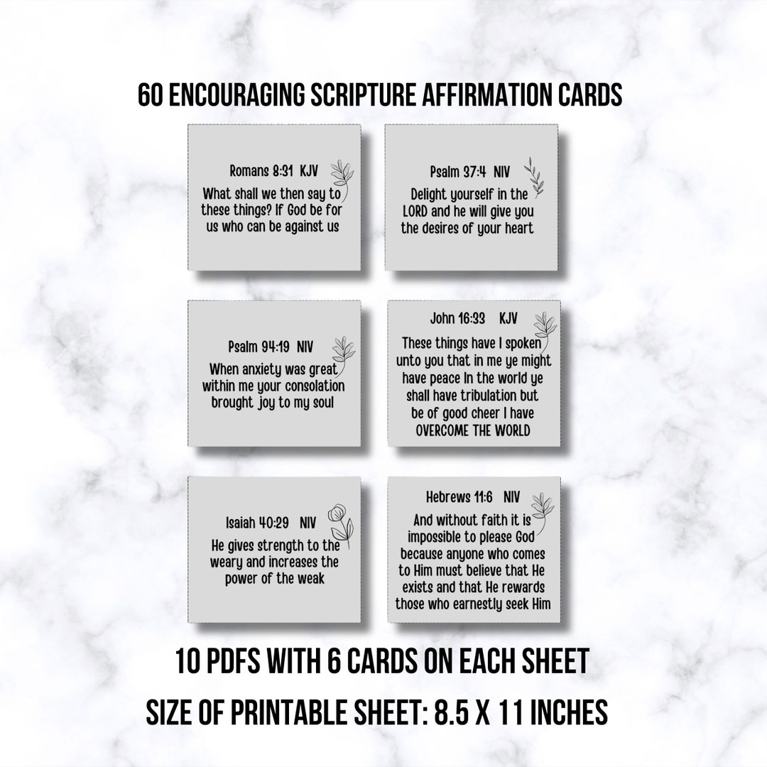 60 Encouraging Scripture Affirmation Cards, Bible Verse Cards ...