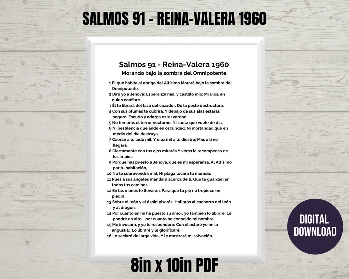 Salmos 91 - Reina-valera 1960, Psalm 91- KJV in Spanish, PDF Digital Instant Download - Etsy