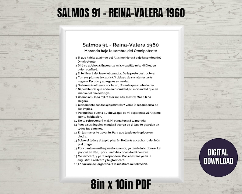 Salmos 91 - Reina-valera 1960, Psalm 91- KJV in Spanish, PDF Digital Instant Download - Etsy