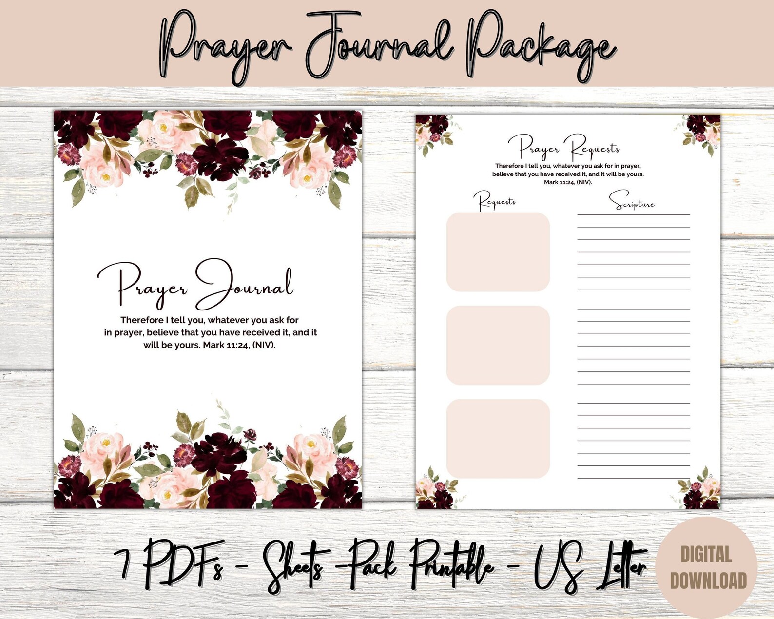 Prayer Journal Package-cover, Prayer Requests, Answered Prayer, 15 ...