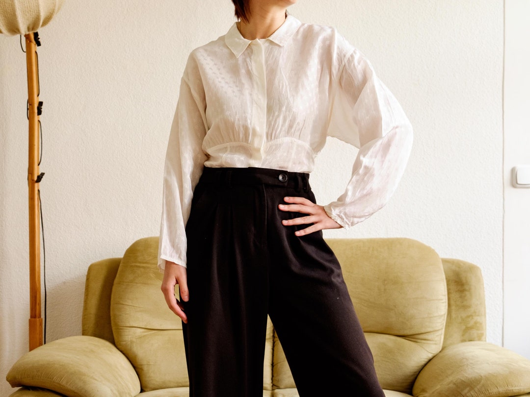 Vintage Romantic Blouse / Button-up Blouse / Floral Print Shirt / White ...