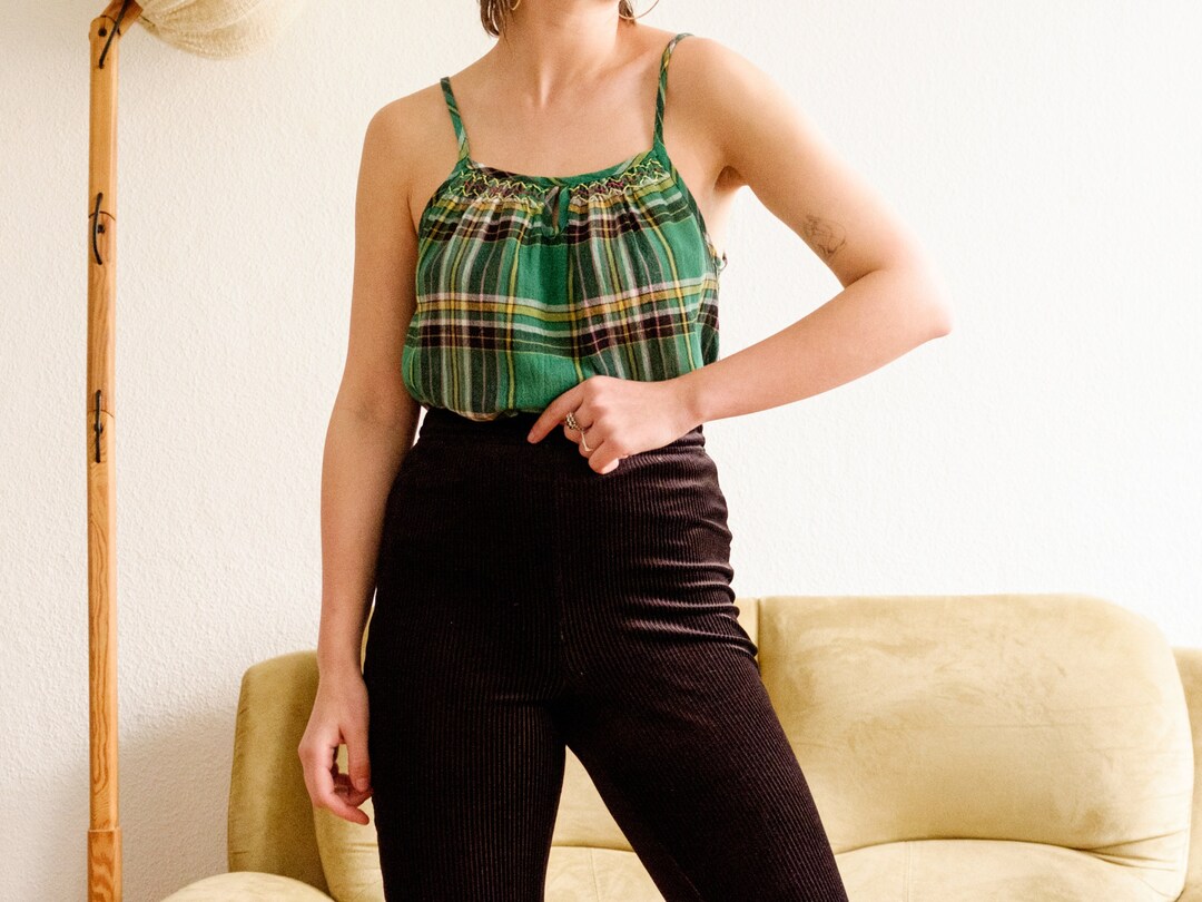 Vintage Tank Top / Cotton Slip Top / Sleeveless Top / Plaid Camisole ...