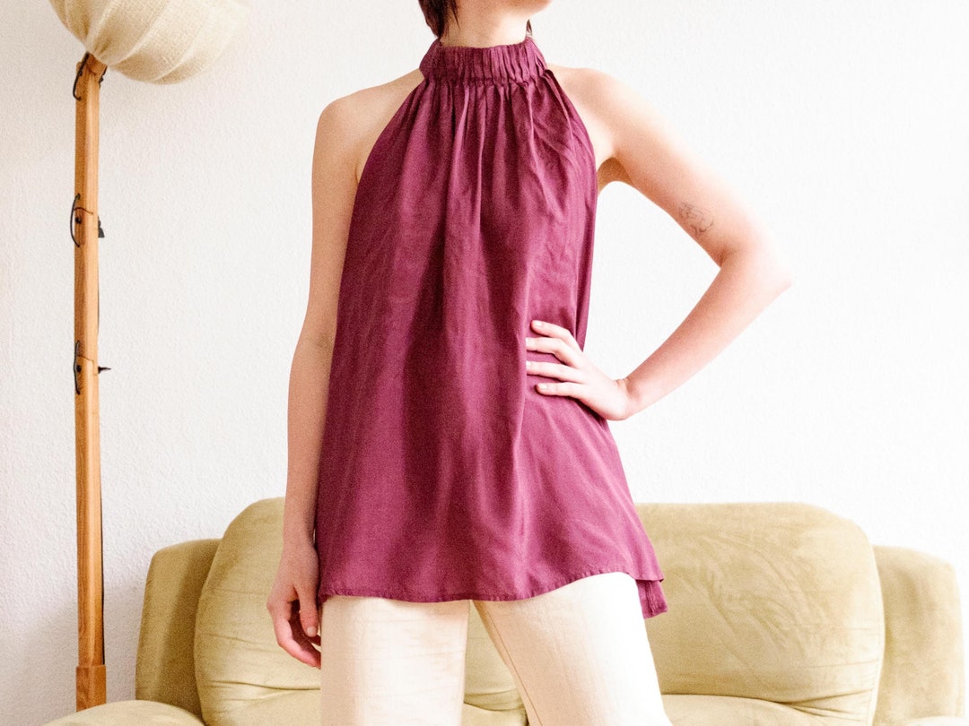 Vintage Halter Neck Top / 2000s Open Back Top / Sleeveless Cotton Top ...