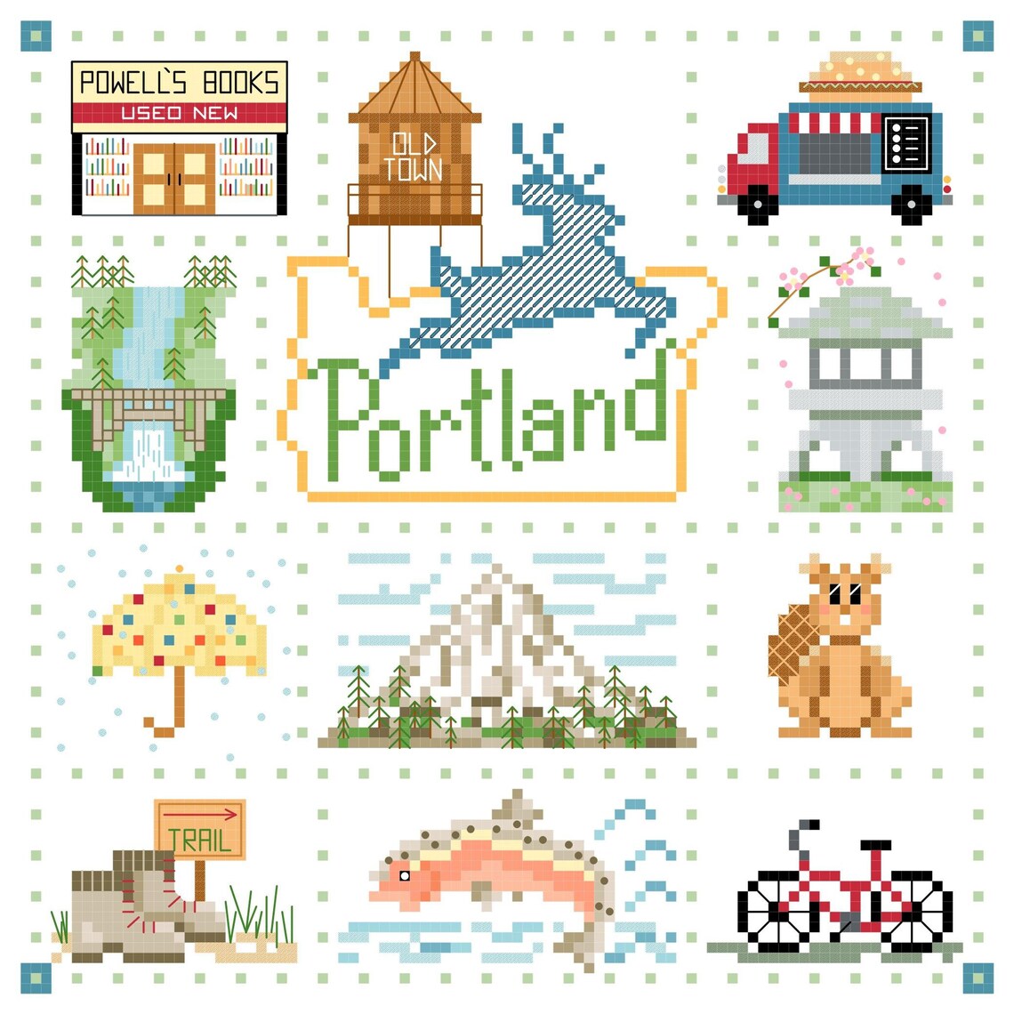 Portland City Sampler Cross Stitch Pattern - Etsy