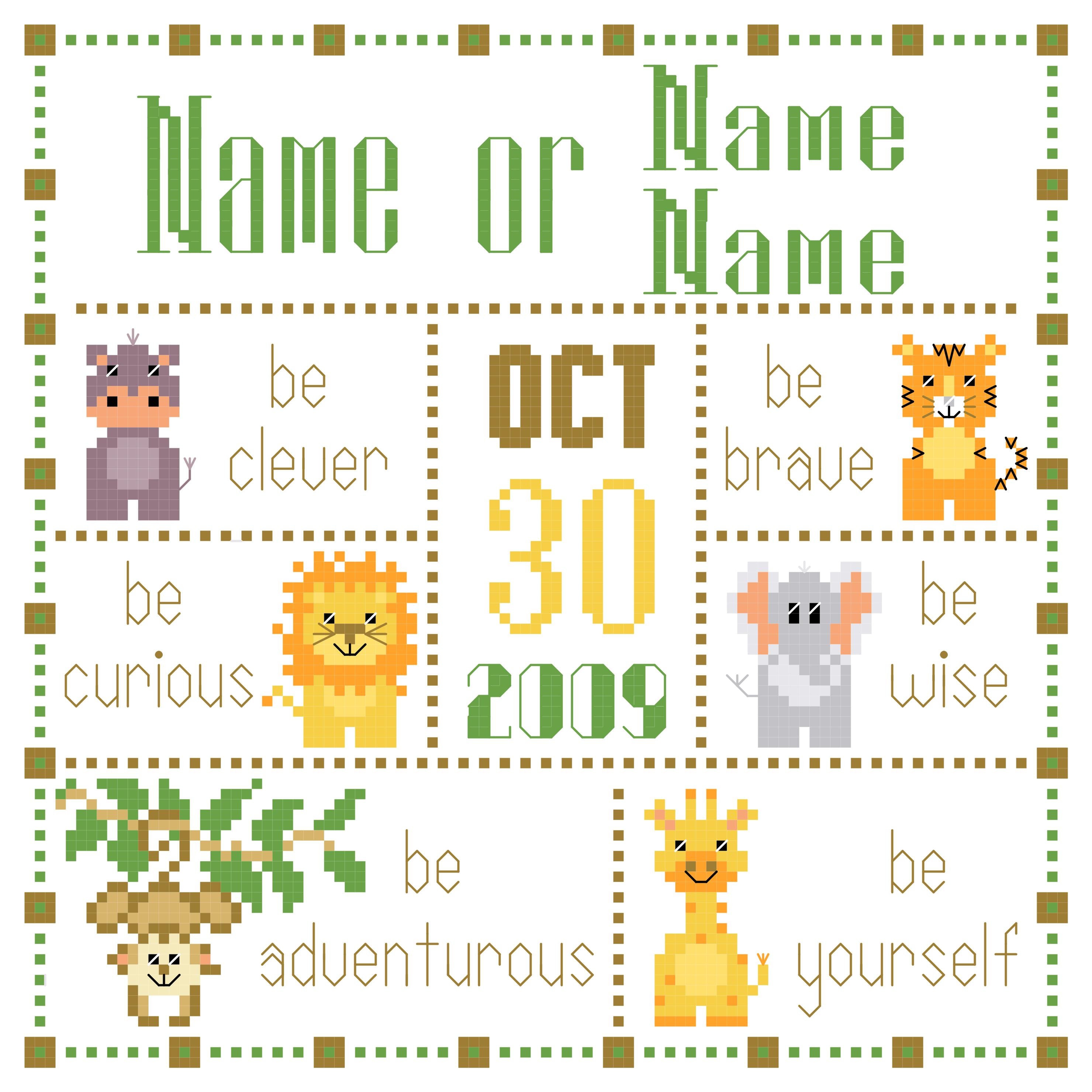 Baby Sampler Safari Cross Stitch Pattern | Etsy Australia