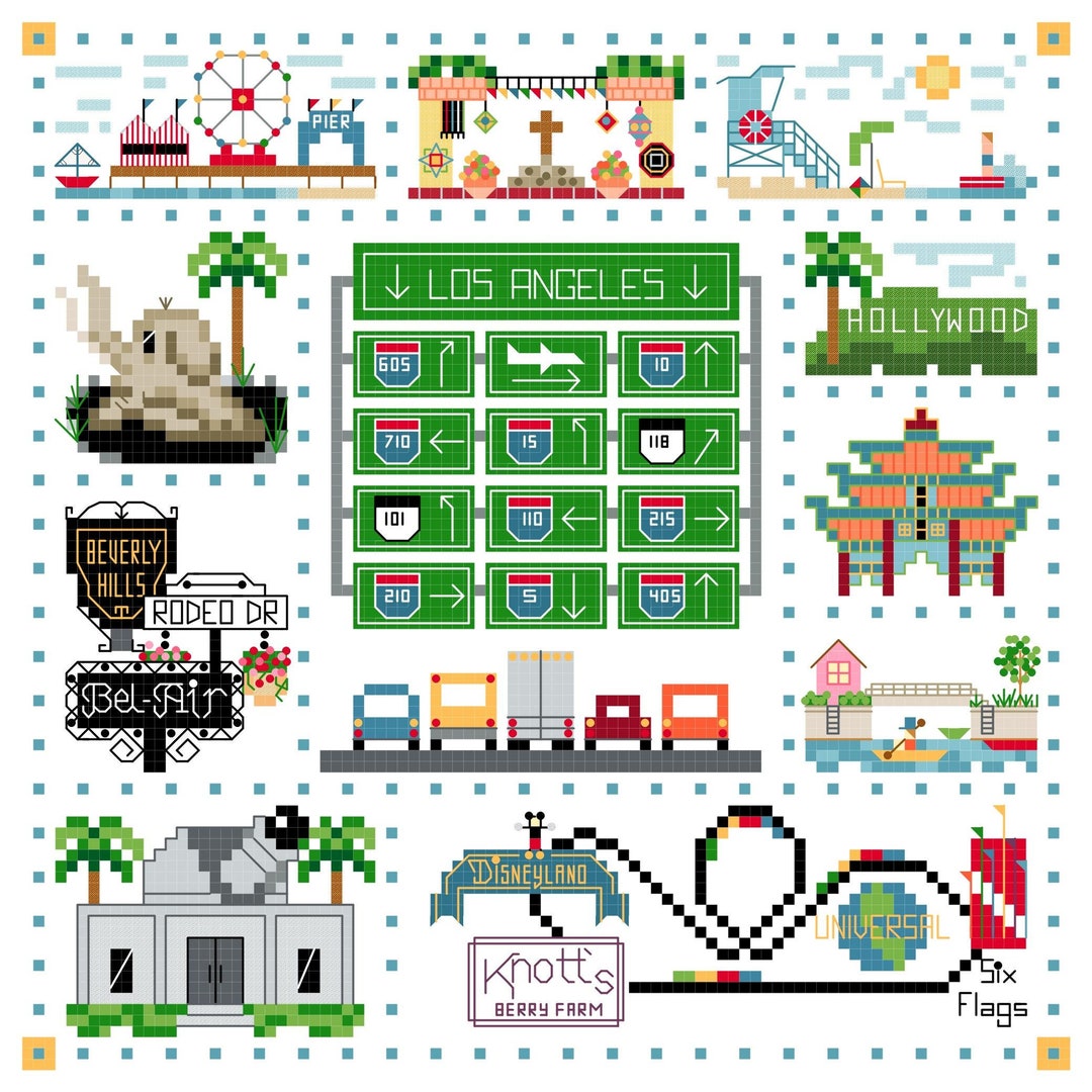 Los Angeles City Sampler Cross Stitch Pattern - Etsy