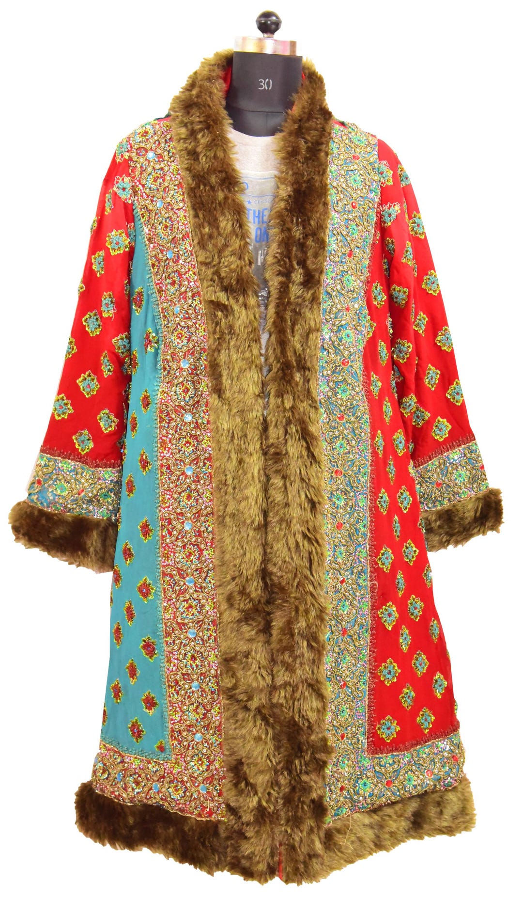 Vintage Sheep Fur Boho Coat | Red Blue Zari Embroidered Banjara Jacket ...