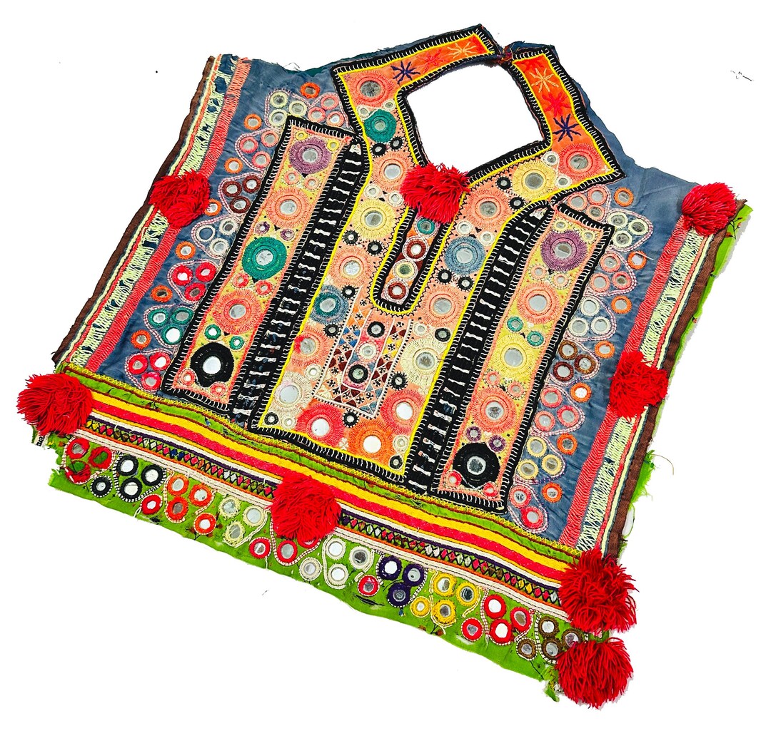 Afghani Mirror Work Kutchi Banjara Handmade Embroidered Yoke Patch for ...