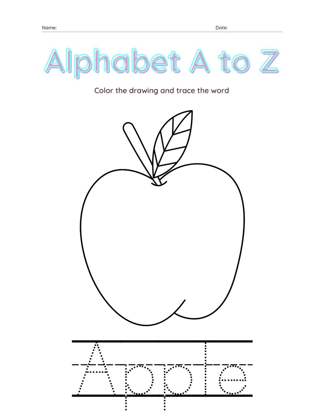 A to Z Trace and Coloring Pages - Etsy