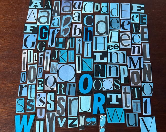 100 X Blue & Black Paper Ransom Letters, Craft Supplies Decoupage ...