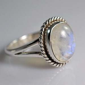 Handmade Oval Rainbow Moonstone Ring: Sterling Silver Twisted Bezel - Etsy