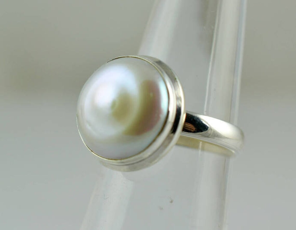 Bezel Set Pearl Ring: Sterling Silver Single Band - Etsy