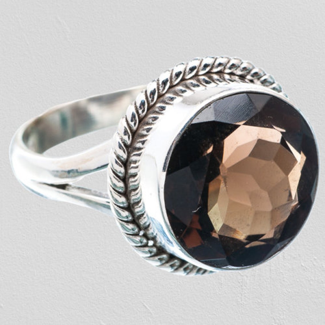 Natural Smoky Quartz Ring Gemstone Jewelry Round Gemstone | Etsy