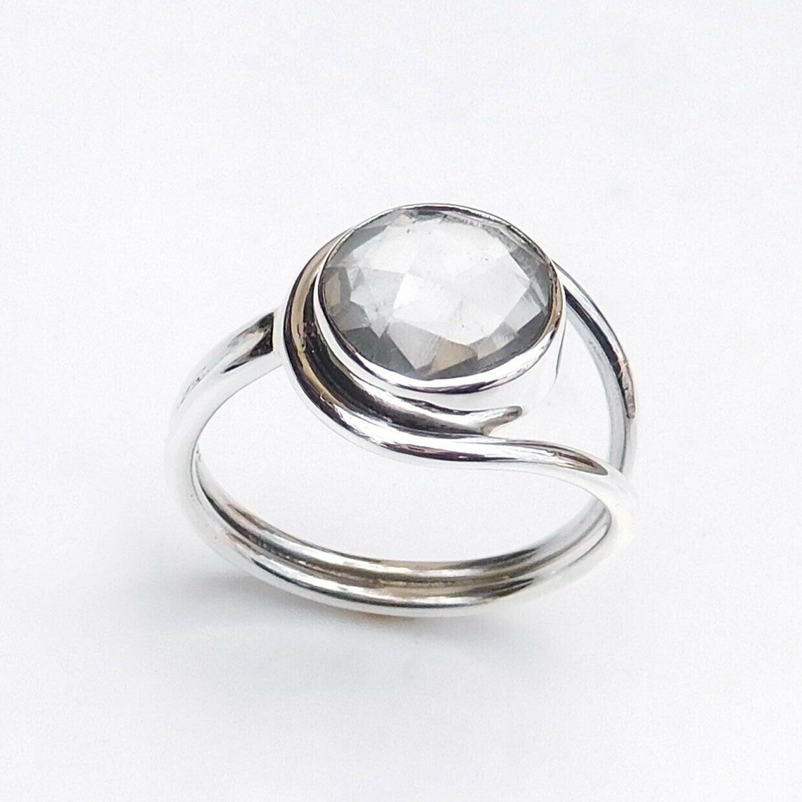 Beautiful White Crystal Ring Round Gemstone 925 Sterling - Etsy UK