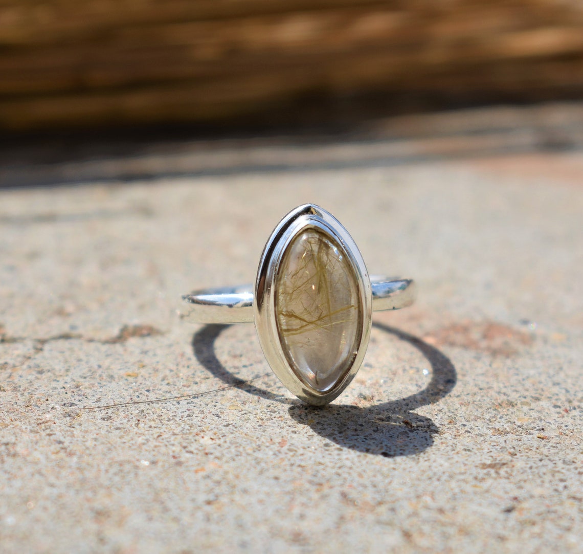 Beautiful Golden Rutile Ring Handmade Silver Jewelry Natural | Etsy