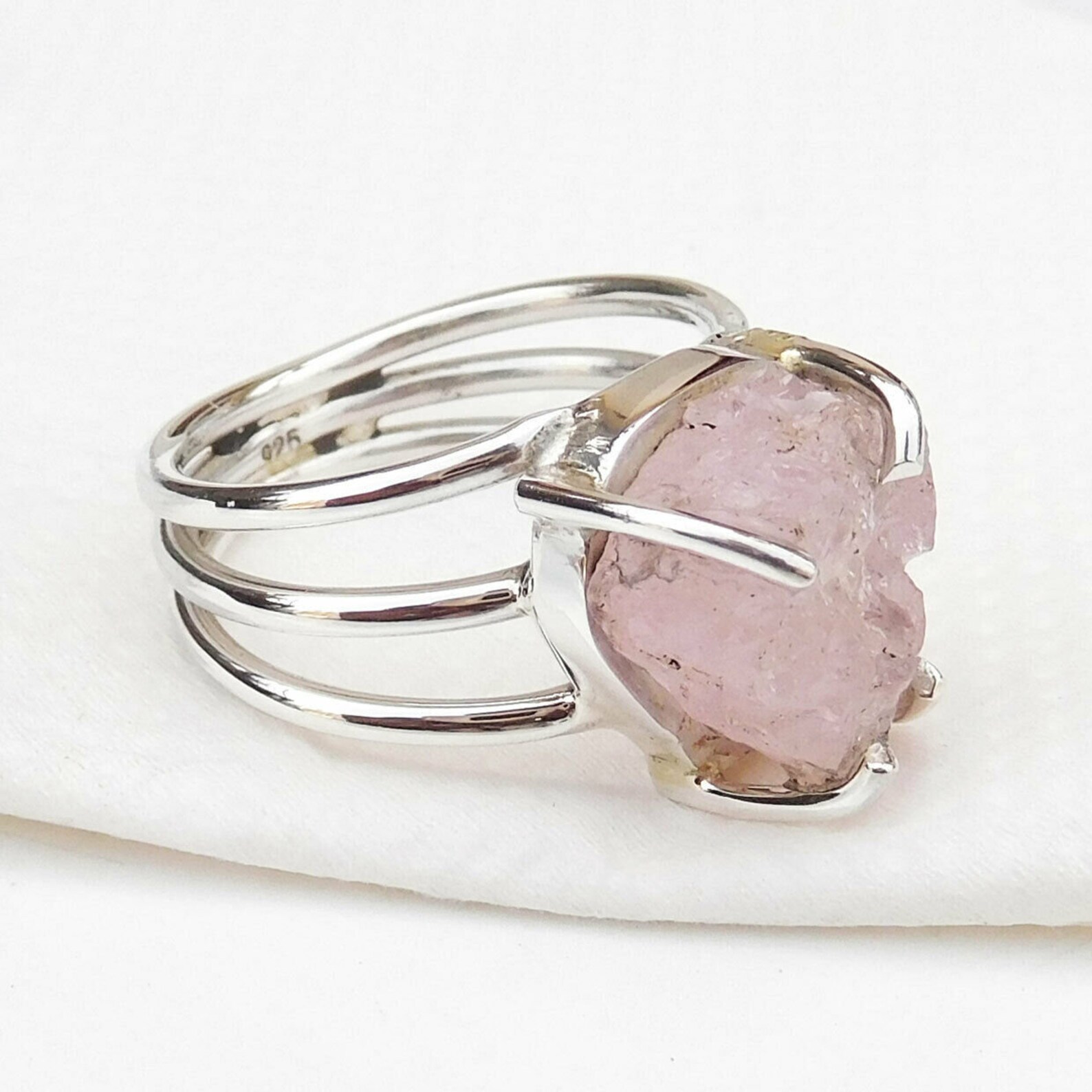 Natural Rose Quartz Ring Pink Gemstone Raw Gemstone 925 - Etsy