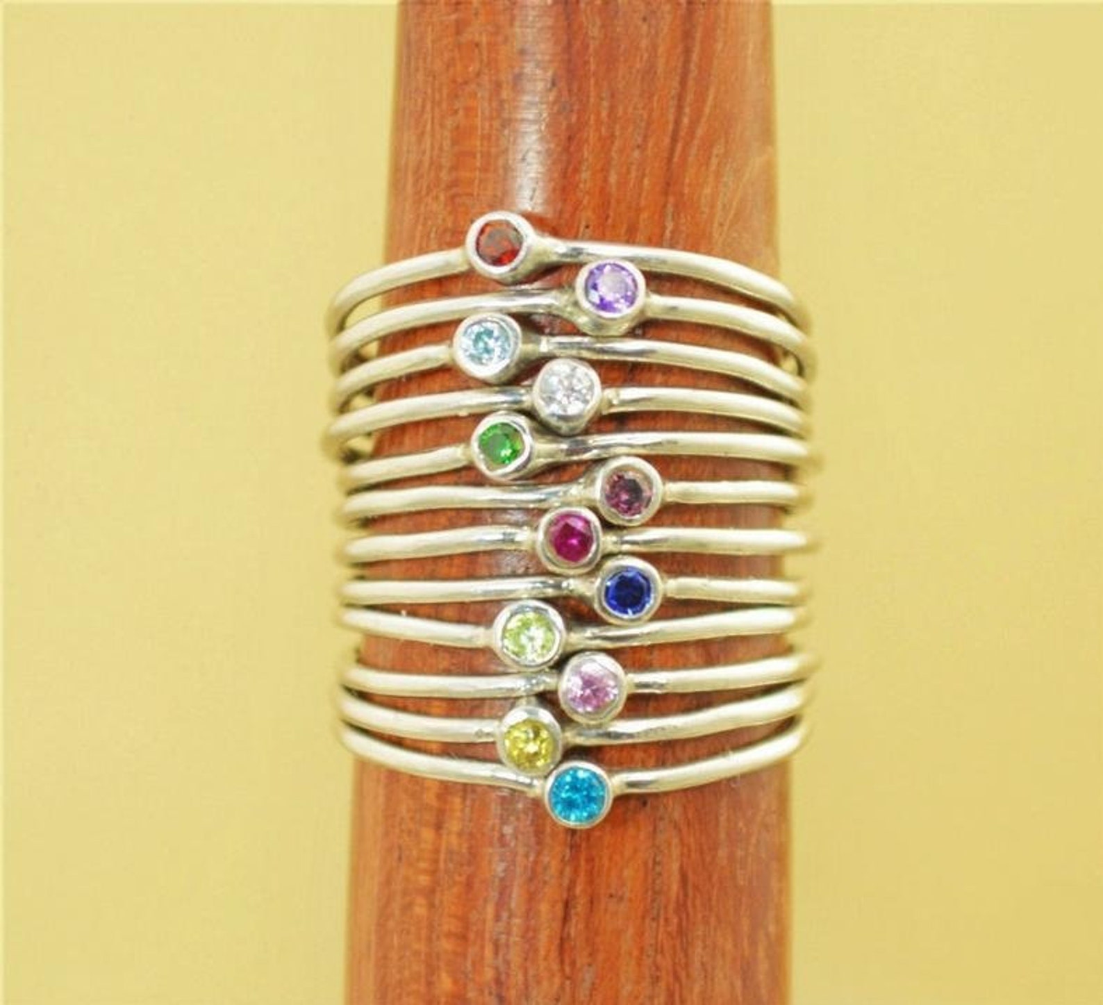 Birthstone Ring Sterling Silver Birthstone Stacking Ring - Etsy