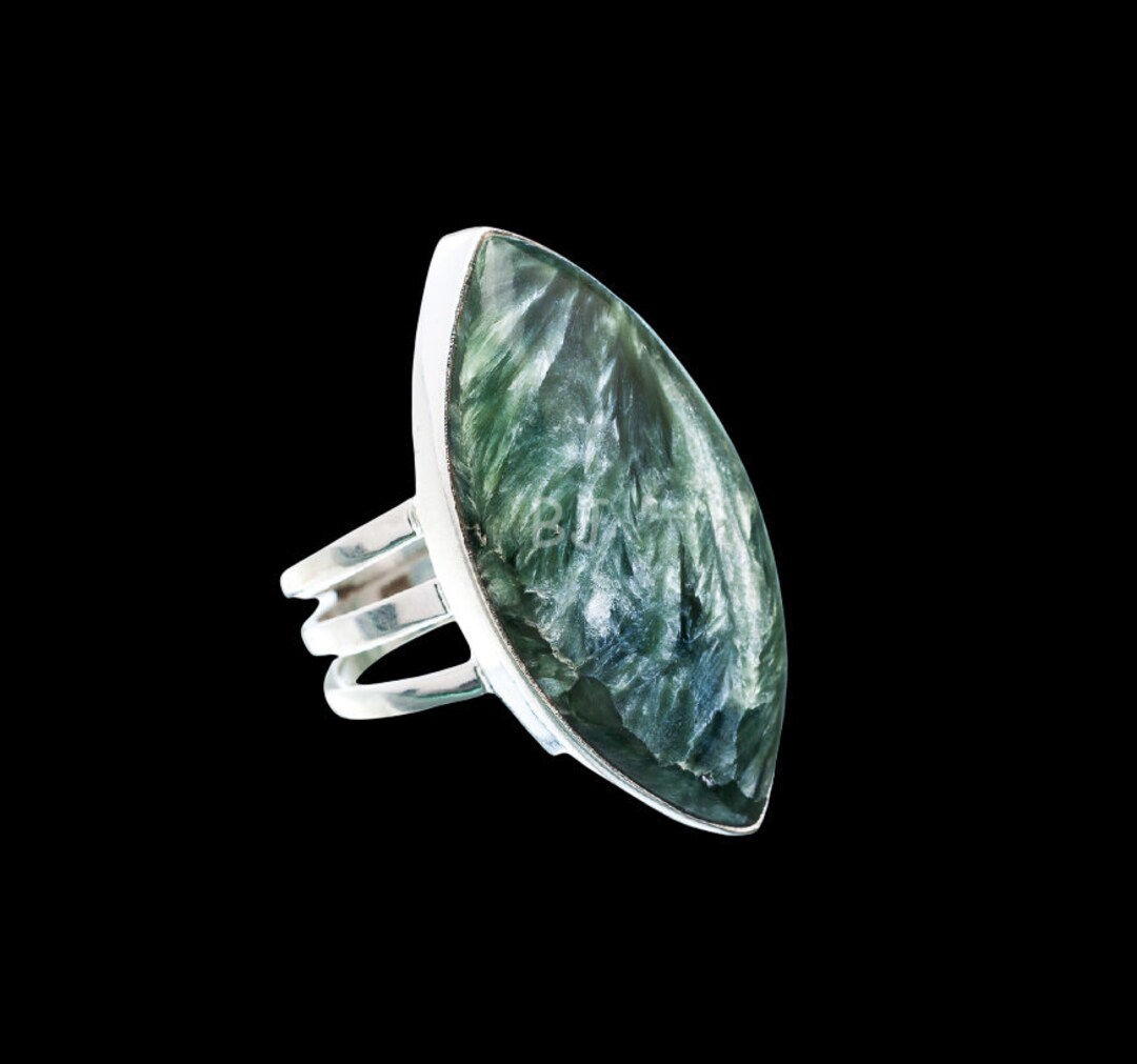 Seraphinite Stone Ring, 925 Sterling Silver, Marquise Gemstone Ring ...