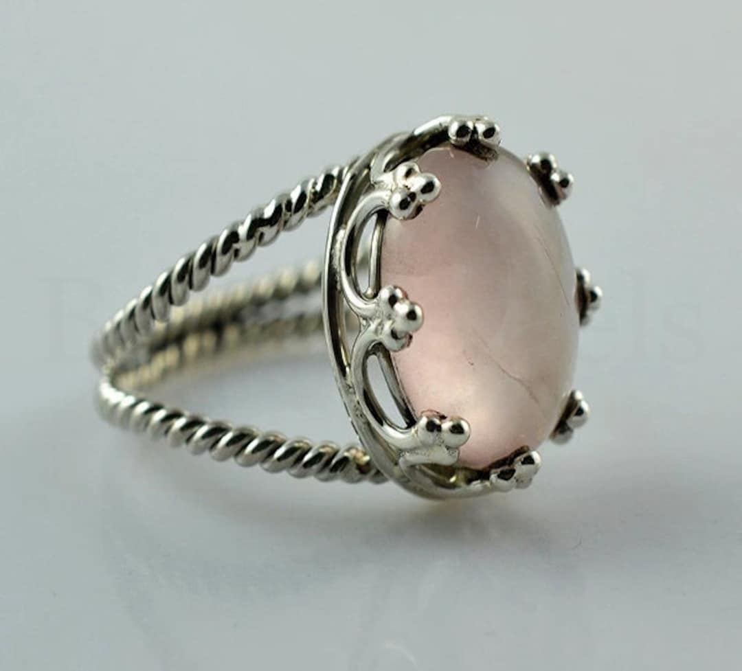 Rose Quartz Stone Ring, 925 Sterling Silver, Oval Gemstone, Twisted ...