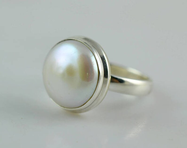 Bezel Set Pearl Ring: Sterling Silver Single Band - Etsy
