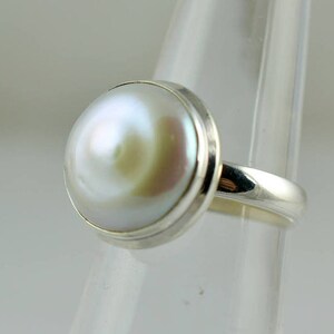 Simple Pearl Ring, White Gemstone Jewelry, Round Gemstone, Sterling ...
