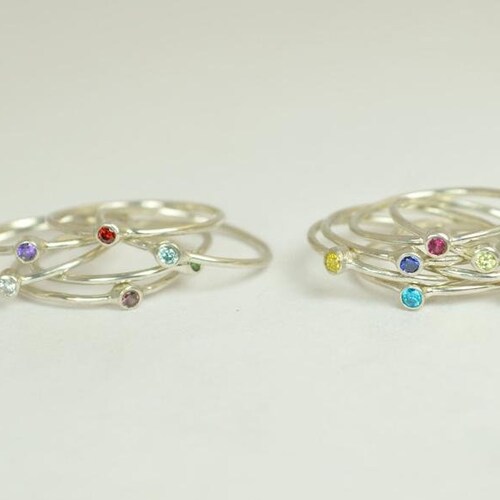 Birthstone Ring Sterling Silver Birthstone Stacking Ring | Etsy