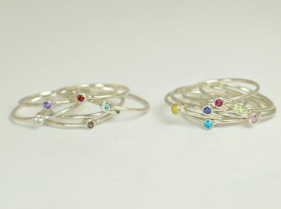 Birthstone Ring Sterling Silver Birthstone Stacking Ring | Etsy