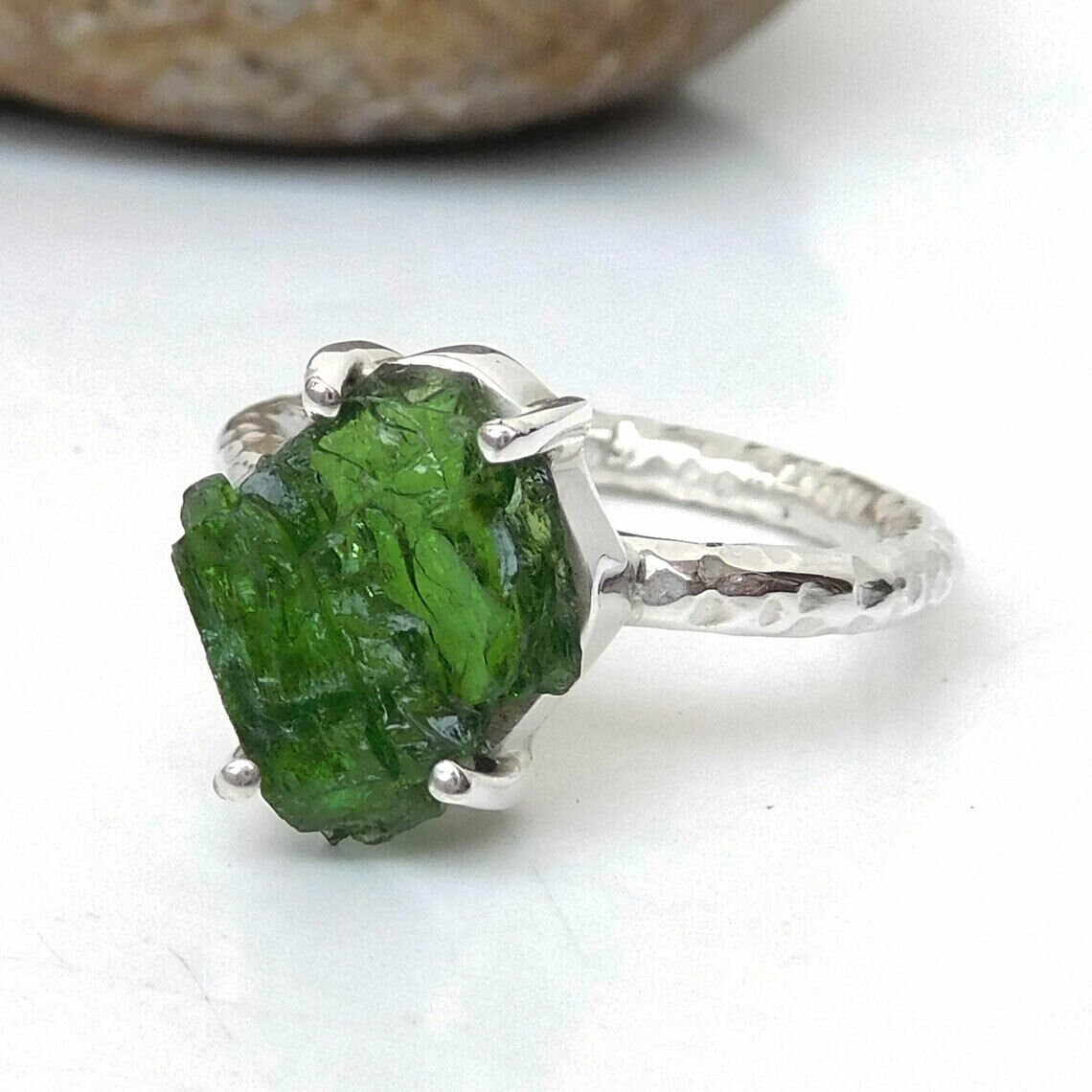 Green Peridot Ring Raw Stone Ring Peridot Jewelry Sterling | Etsy