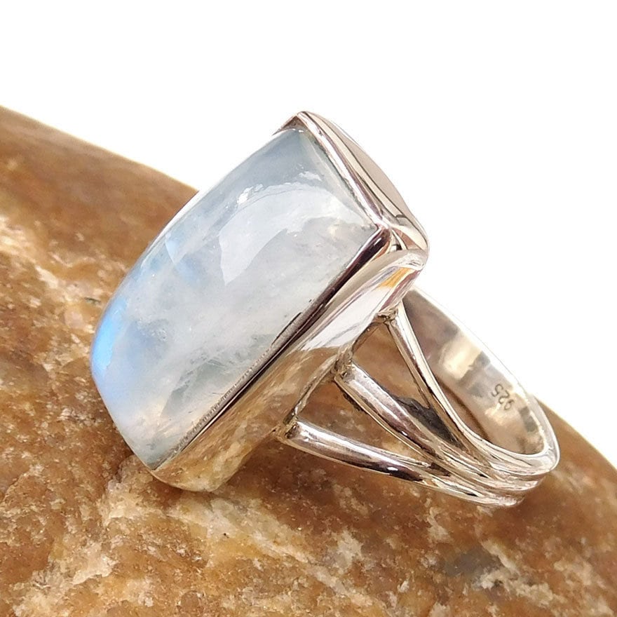 Rectangle Moonstone Ring Natural Gemstone Ring Artisan Ring - Etsy