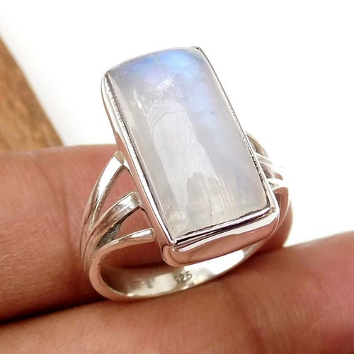 Rectangle Moonstone Ring Natural Gemstone Ring Artisan Ring - Etsy
