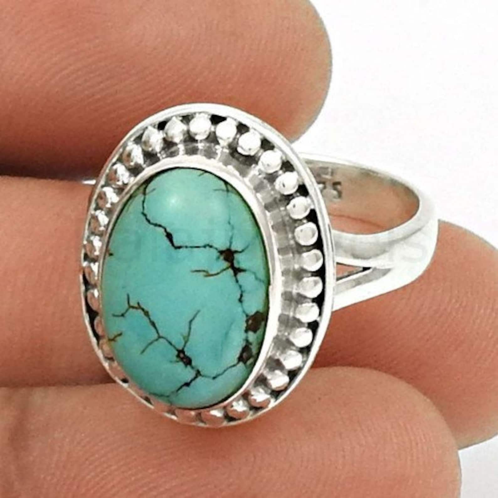 Arizona Turquoise Ring 925 Sterling Silver Oval Gemstone - Etsy