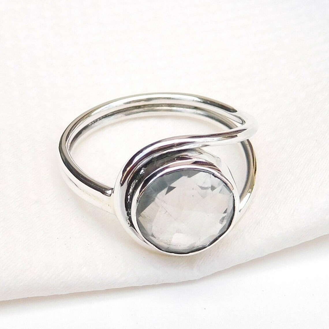 Beautiful White Crystal Ring Round Gemstone 925 Sterling - Etsy UK