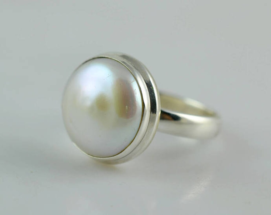 Simple Pearl Ring, White Gemstone Jewelry, Round Gemstone, Sterling ...