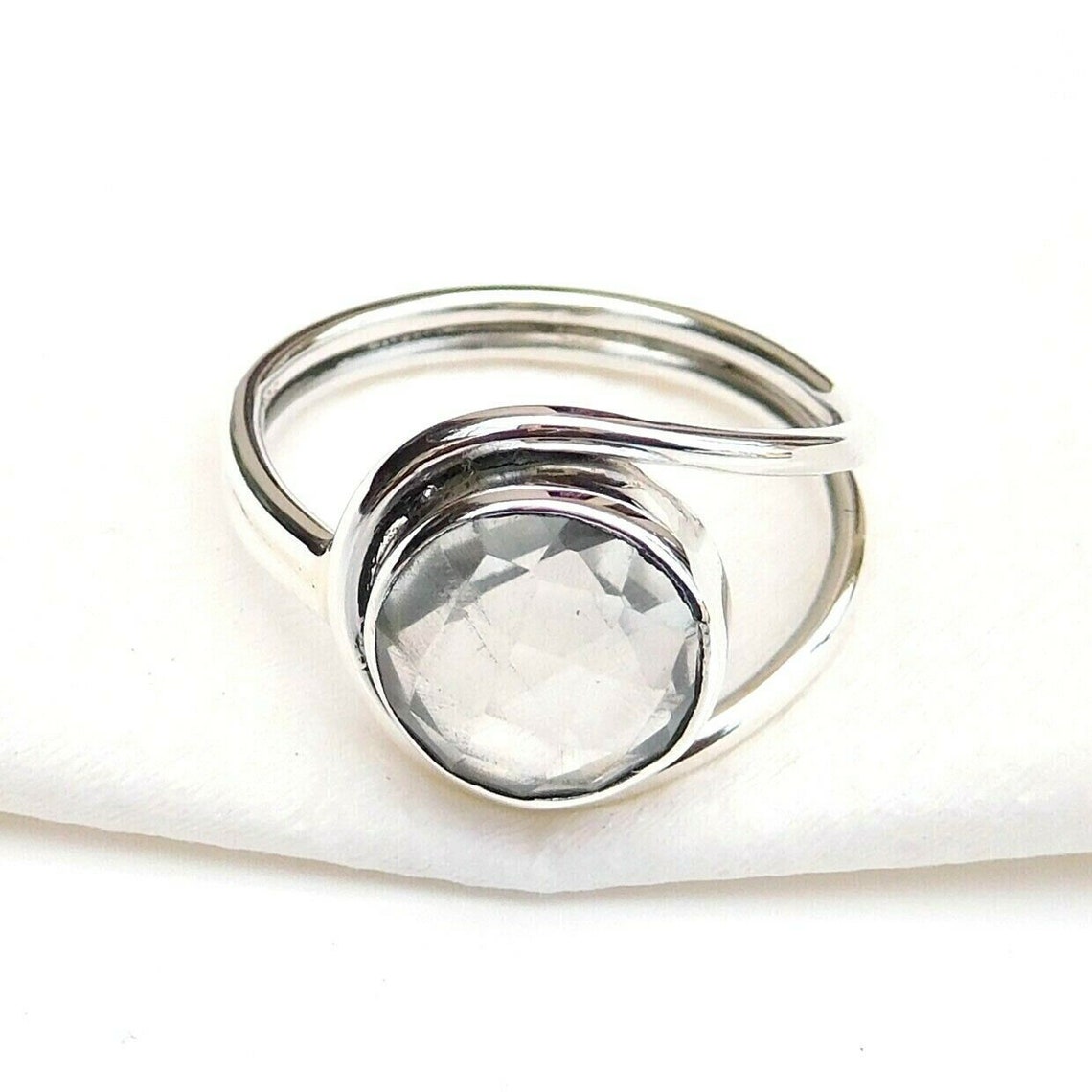 Beautiful White Crystal Ring Round Gemstone 925 Sterling - Etsy UK