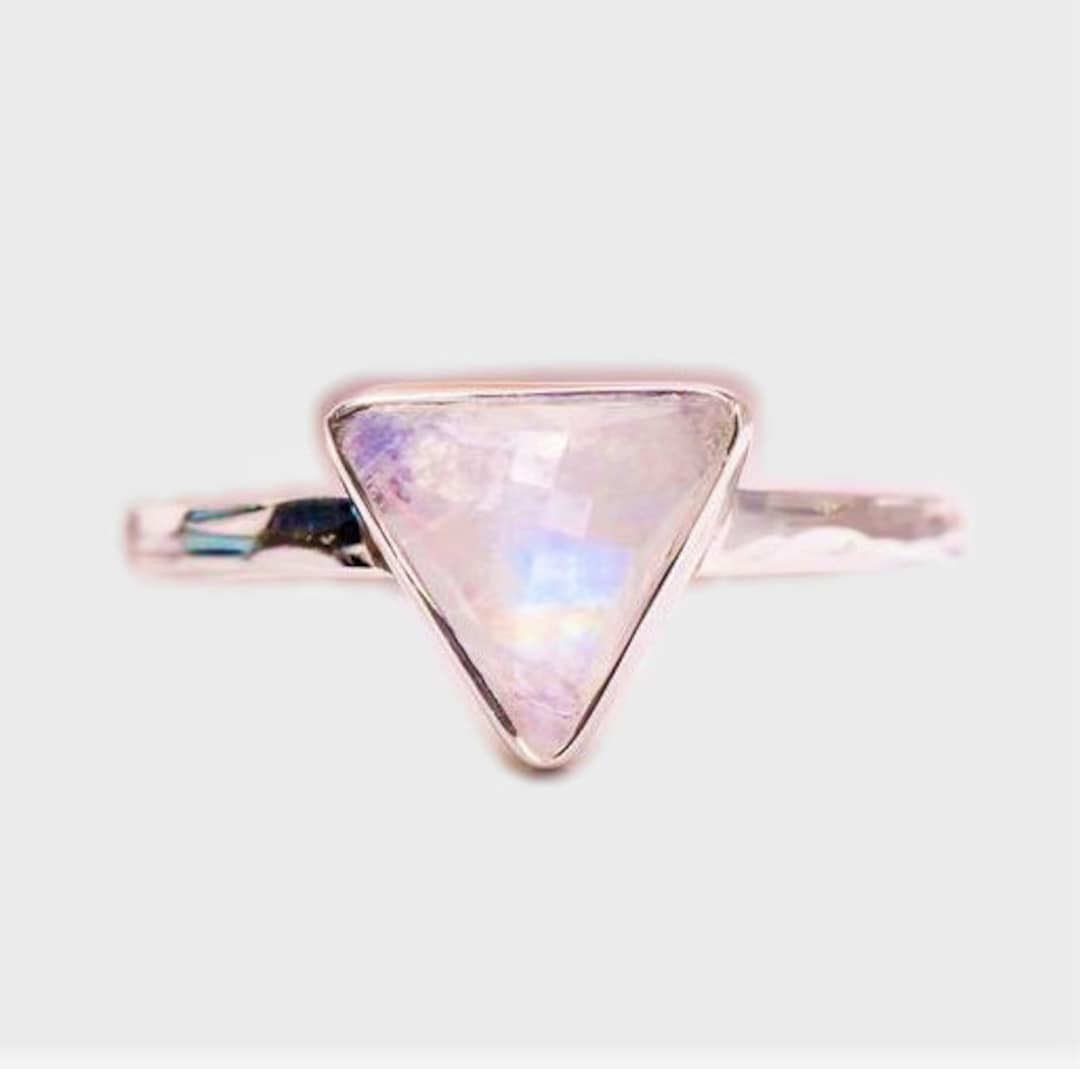 Triangle Moonstone Ring: 925 Sterling Silver Band, Blue Gemstone - Etsy