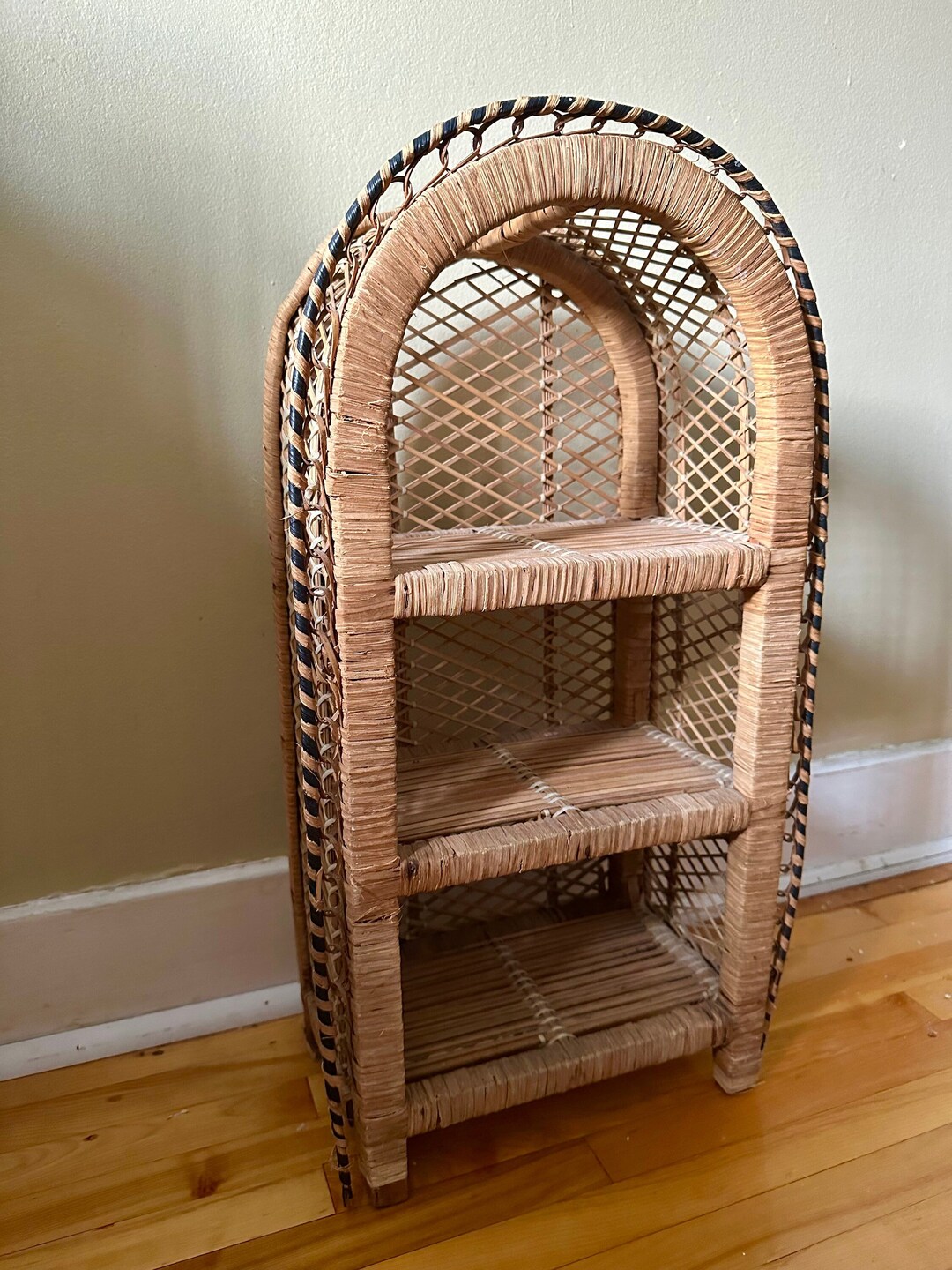Boho Rustic Mini Rattan and Wicker Bookcase Rare Find - Etsy