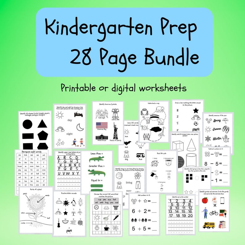 Kindergarten Worksheet Bundle Printable Kindergarten - Etsy