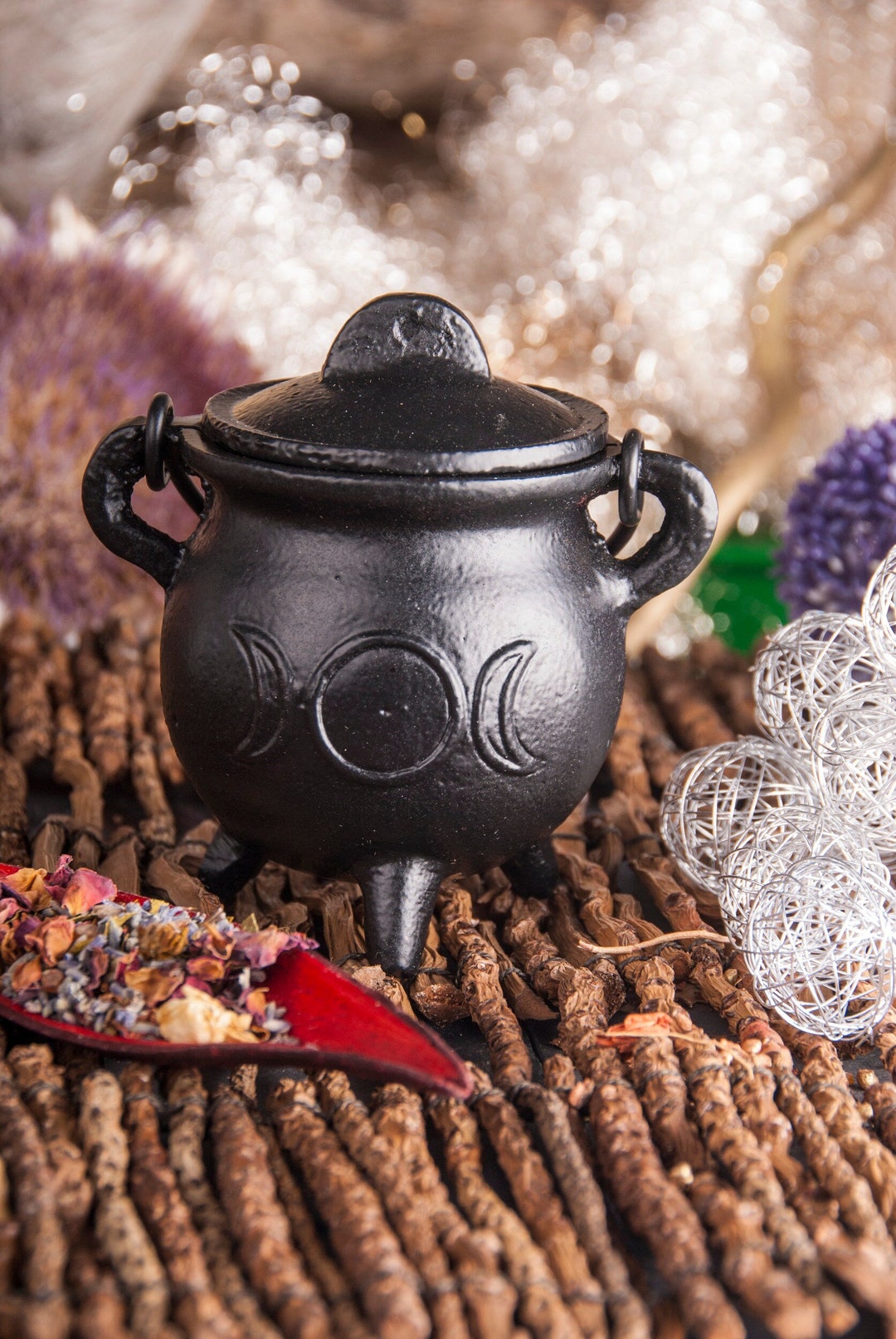 Authentic Cast Iron Incense Cauldron, Tripple Moon Bowl Burner, With ...