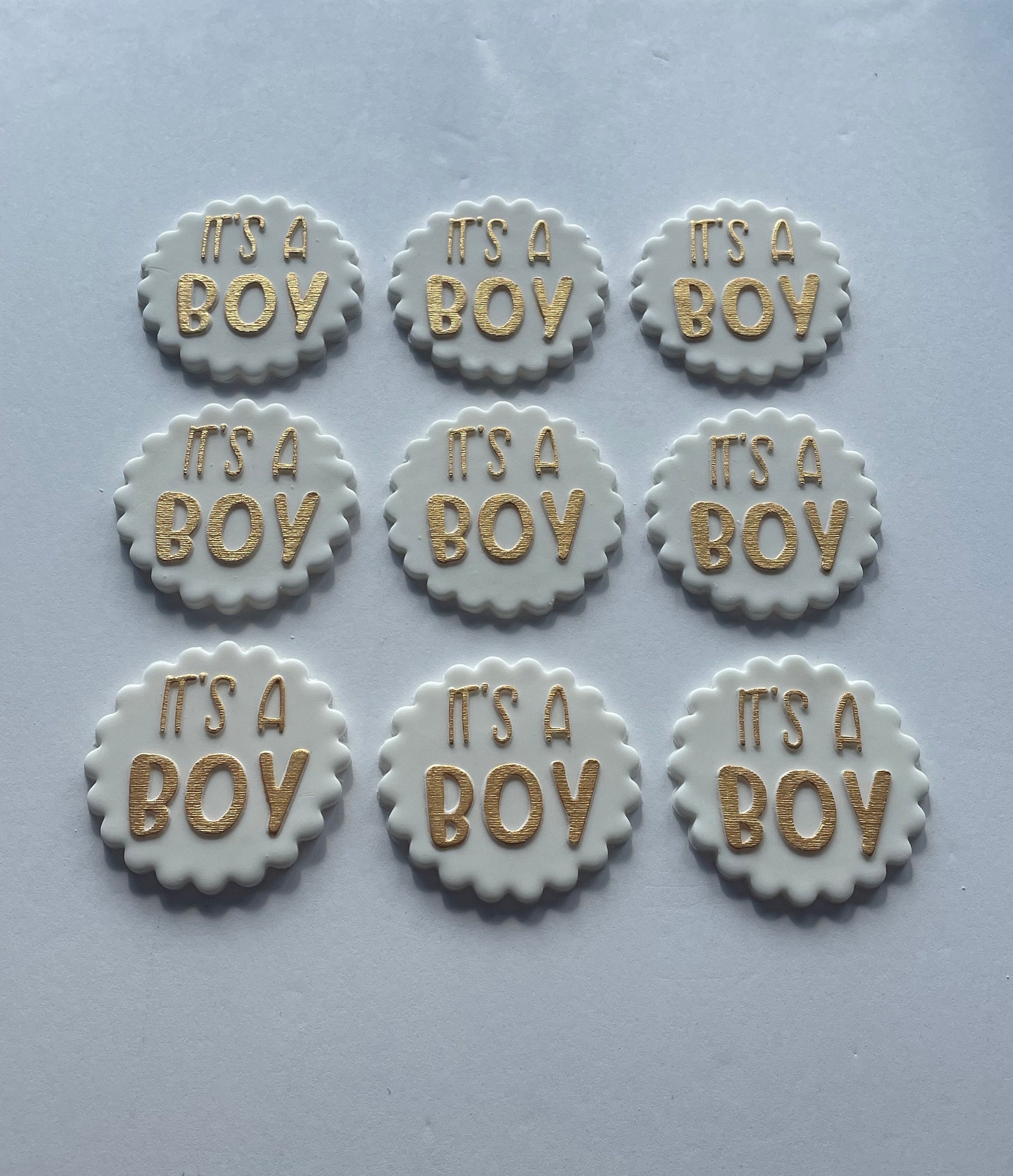 12 Baby Shower Boy Fondant Edible Toppers With Gold or Silver Details ...