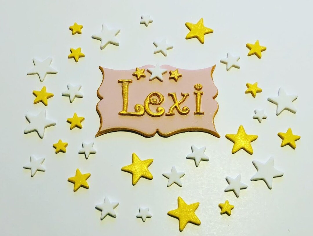 Fondant Name Plaque and 30 Stars Set Cake Toppers - Twinkle Twinkle ...